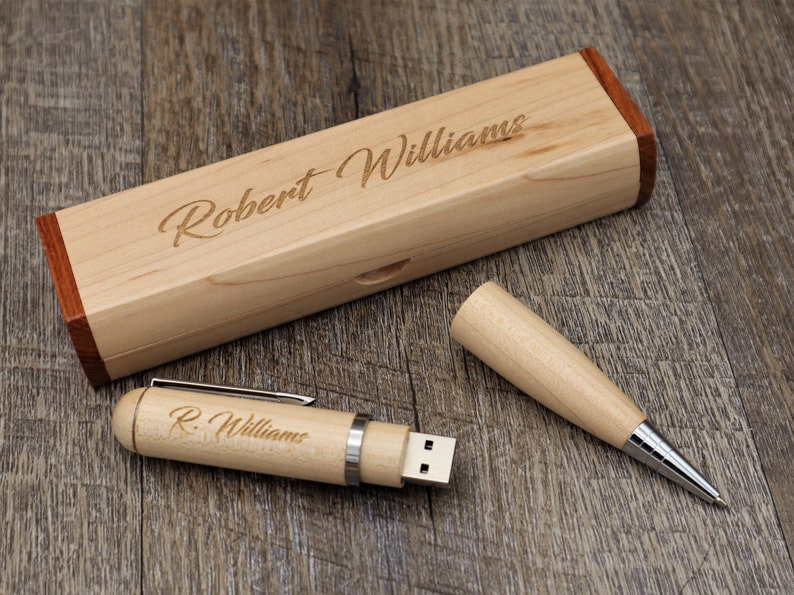 Handmade Wood USB Drive Pen Set With Case, Personalized Pen, Engraved ...