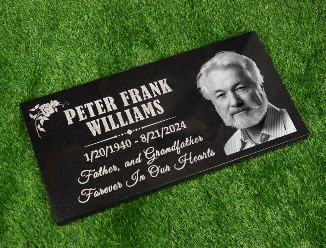 Custom Memorial Black Granite Stone 12x24 Inches Photo Engraved ...