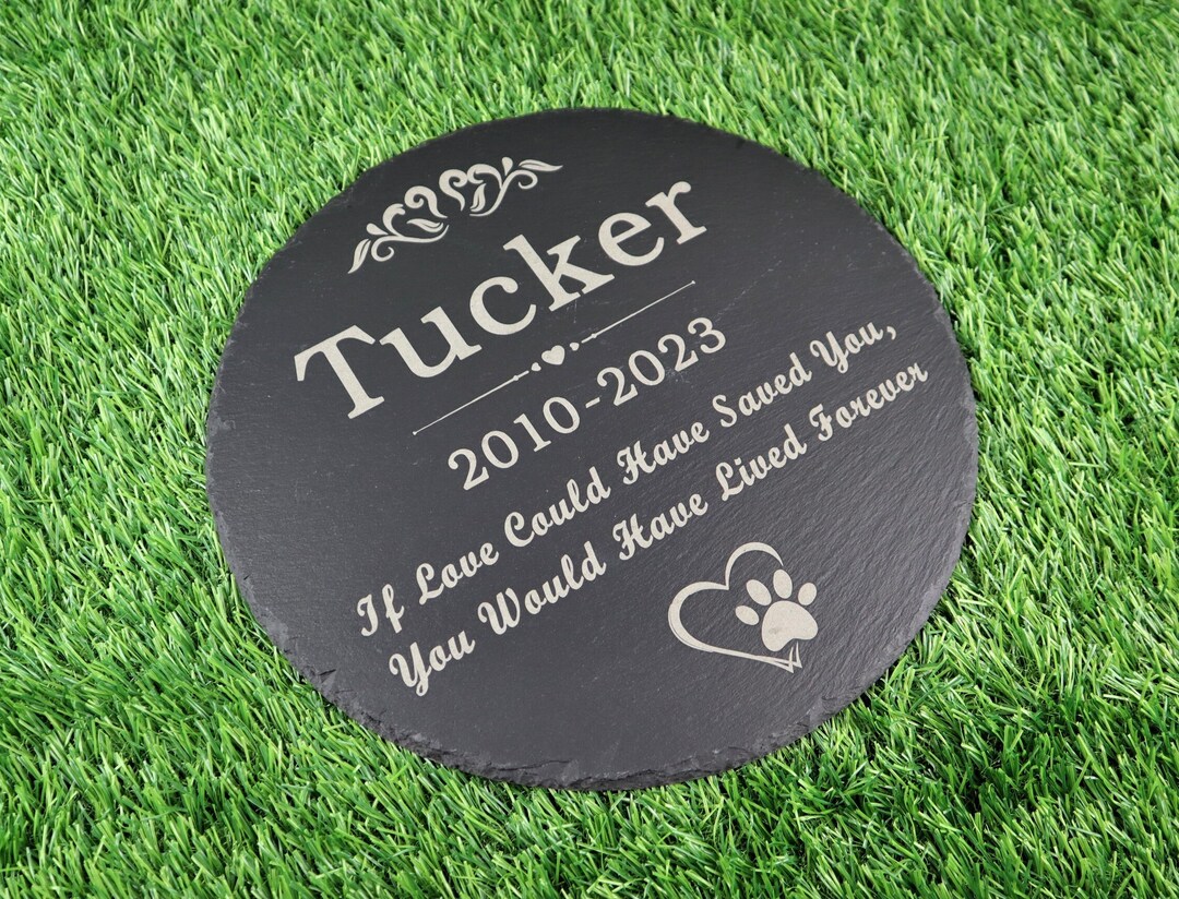 Custom Round Pet Memorial Slate Stone, Personalized 12" Dog Memorial ...