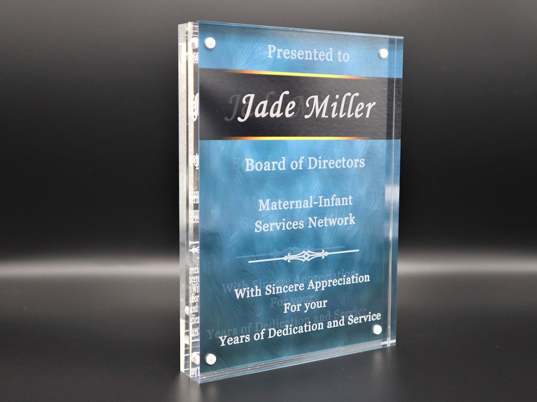 Personalized Crystal Award Acrylic Plaque, Recognition Award, Corporate ...