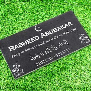Custom Memorial Stone Black Granite, Islamic Personalized Memorial ...