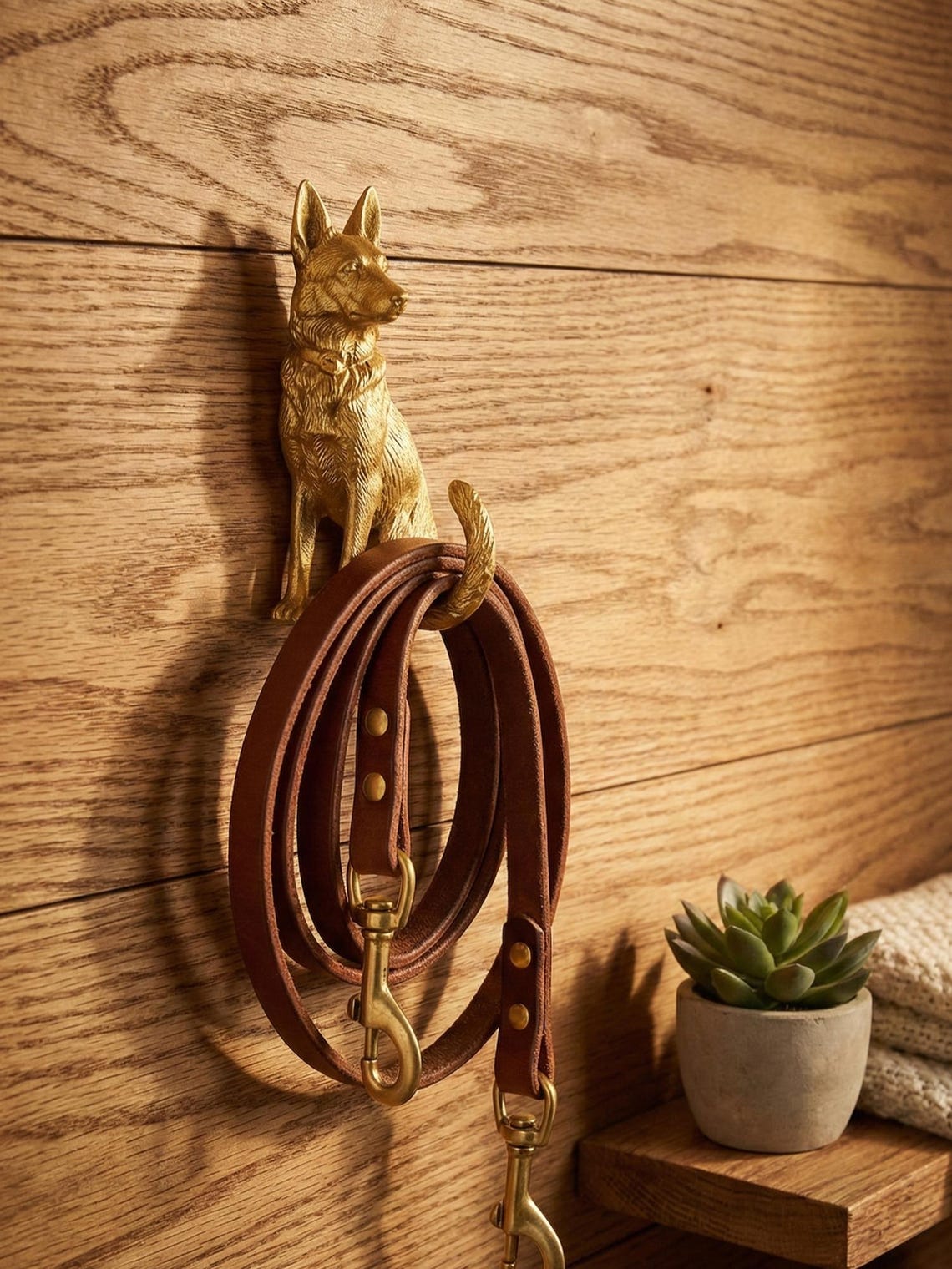 Classic German Shepherd Dog Leash Holder | Golden Antique Finish - Etsy