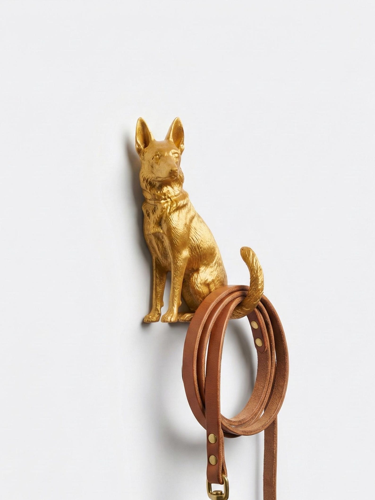 Classic German Shepherd Dog Leash Holder | Golden Antique Finish - Etsy