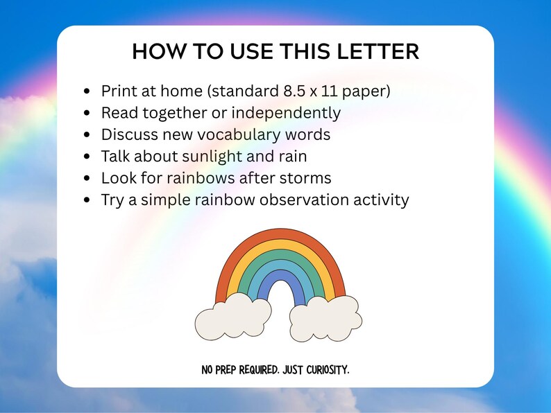 Rainbow Printable Learning Letter | Weather & Light Science for Kids ...