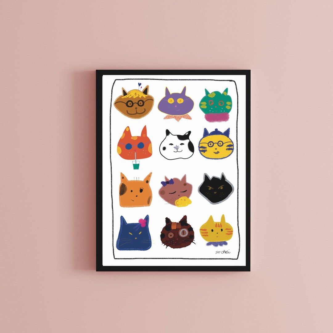Cat Community, Colourful Cat Wall Art, Cat Downloadable Art, Cat ...