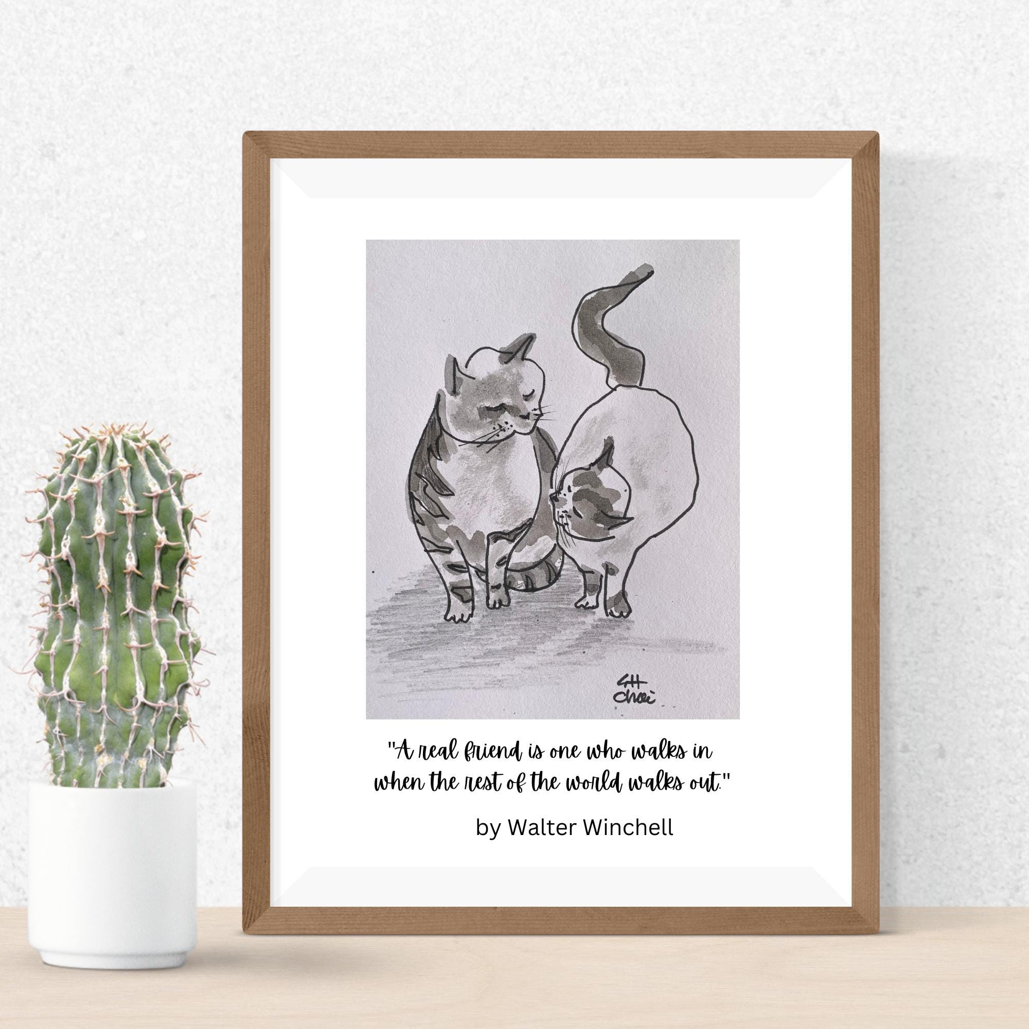 Friendship Quote Art Print, Cat Poster, Cat Line Art, Aesthetic Cat ...