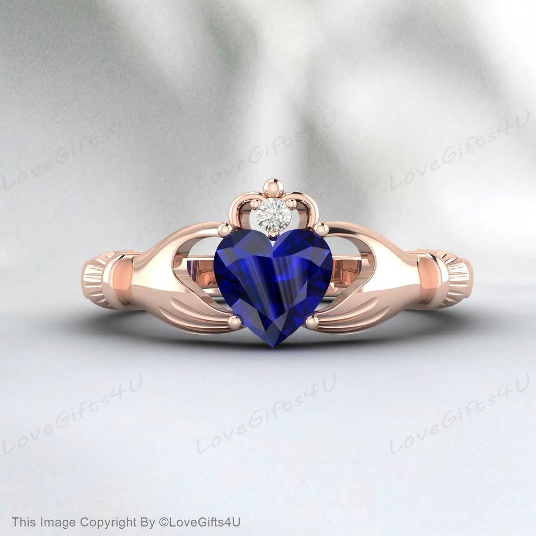 Blue Sapphire Claddagh Ring Promise Ring 925 Sterling Silver Heart ...