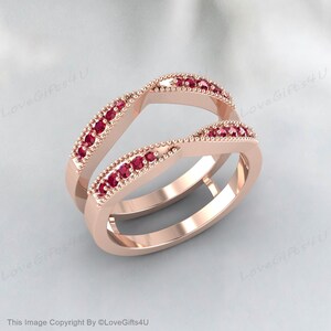 Enhancer Art Deco Natural Ruby Wedding Band Unique Vintage Moissanite ...