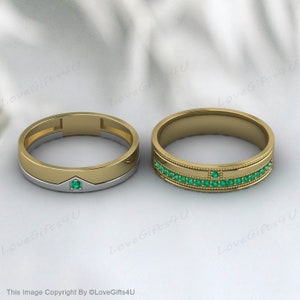 Green Emerald Couples Ring Set, Promise Rings for Couples Engagement ...