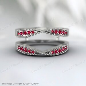 Enhancer Art Deco Natural Ruby Wedding Band Unique Vintage Moissanite ...