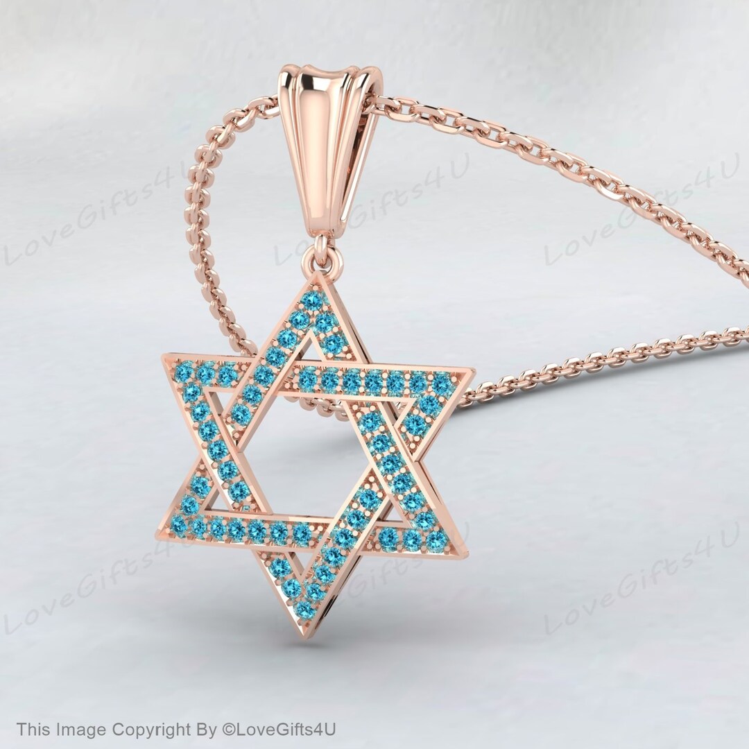 Blue Diamond Star of David Necklace: 925 Silver Jewish Pendant - Etsy