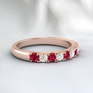 Ruby Diamond Ring, 14K Gold Ruby Ring, Natural Ruby Band, Ruby Wedding ...