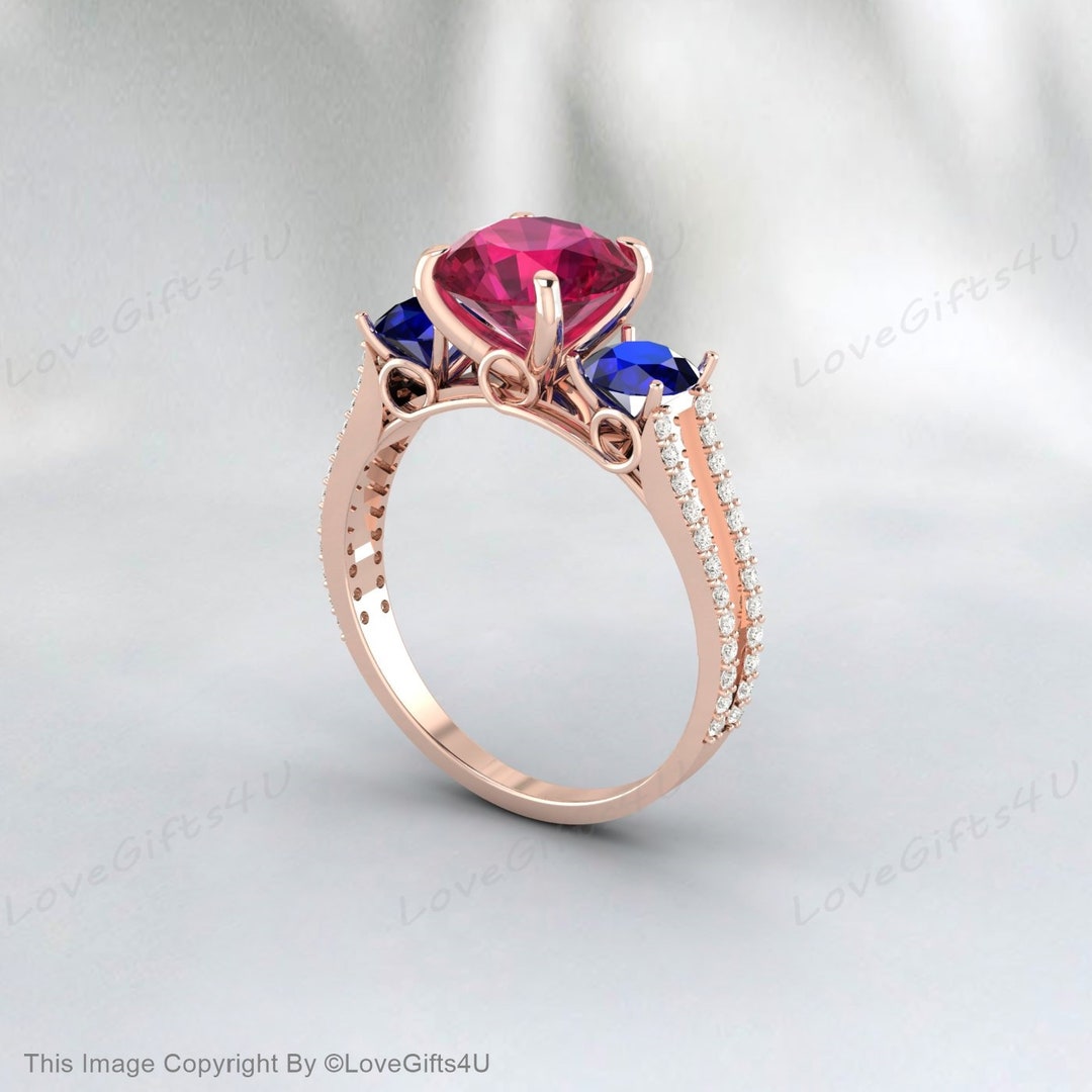 Sapphire and Ruby Unique Wedding Ring for Women, Gold and Birthstone ...