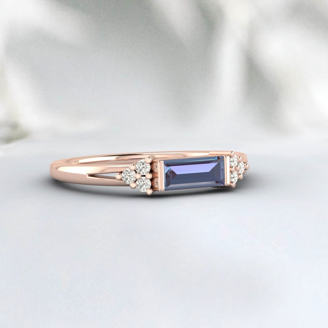 Baguette Alexandrite Wedding Band Vintage Alexandrite Cluster ...