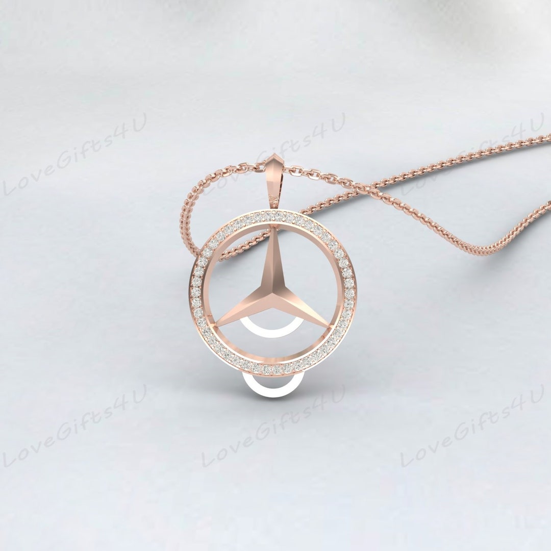 925 Sterling Silver Mercedes Benz Emblem Pendant, Reversible Diamond ...