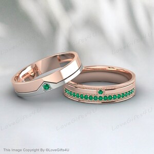 Green Emerald Couples Ring Set, Promise Rings for Couples Engagement ...
