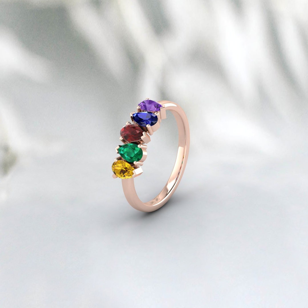 Pear Cut Multi Gemstone Ring Amethyst, Sapphire, Garnet, Emerald ...