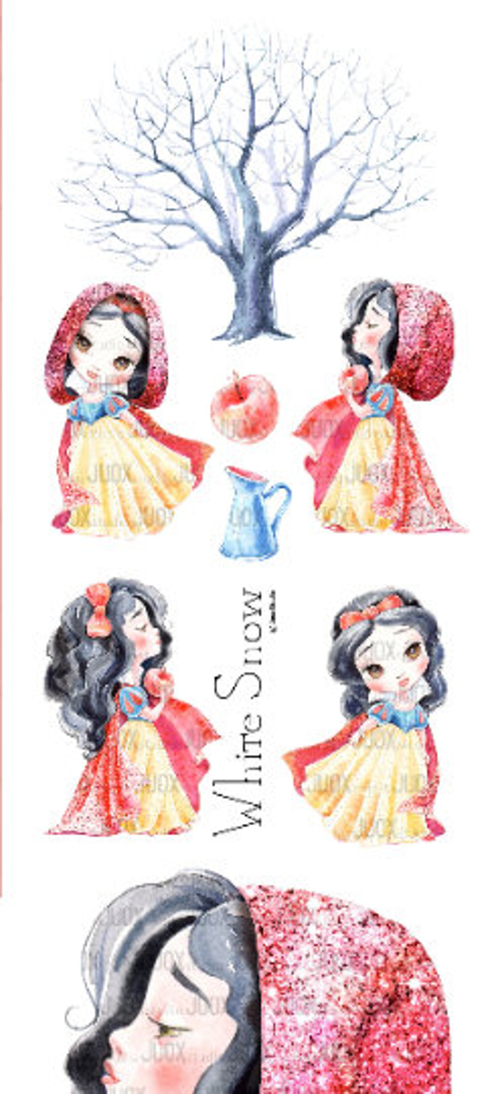 WHITE SNOW Clipart, Fairy Tale Princess, Watercolor Clipart, Digital ...