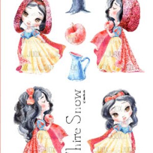 WHITE SNOW Clipart, Fairy Tale Princess, Watercolor Clipart, Digital ...