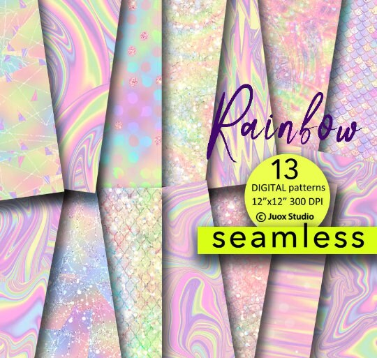 12 SEAMLESS PASTEL Rainbow Gradient Digital Backgrounds Paper Pack ...