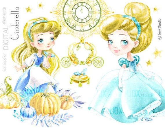 CINDERELLA Clipart Fairy Tale Princess Watercolor Clipart - Etsy