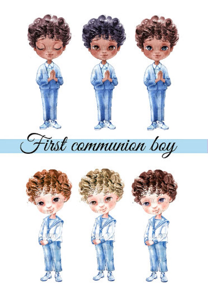 First Communion Boy, Watercolor Religious Clipart, Blue, Digital ...