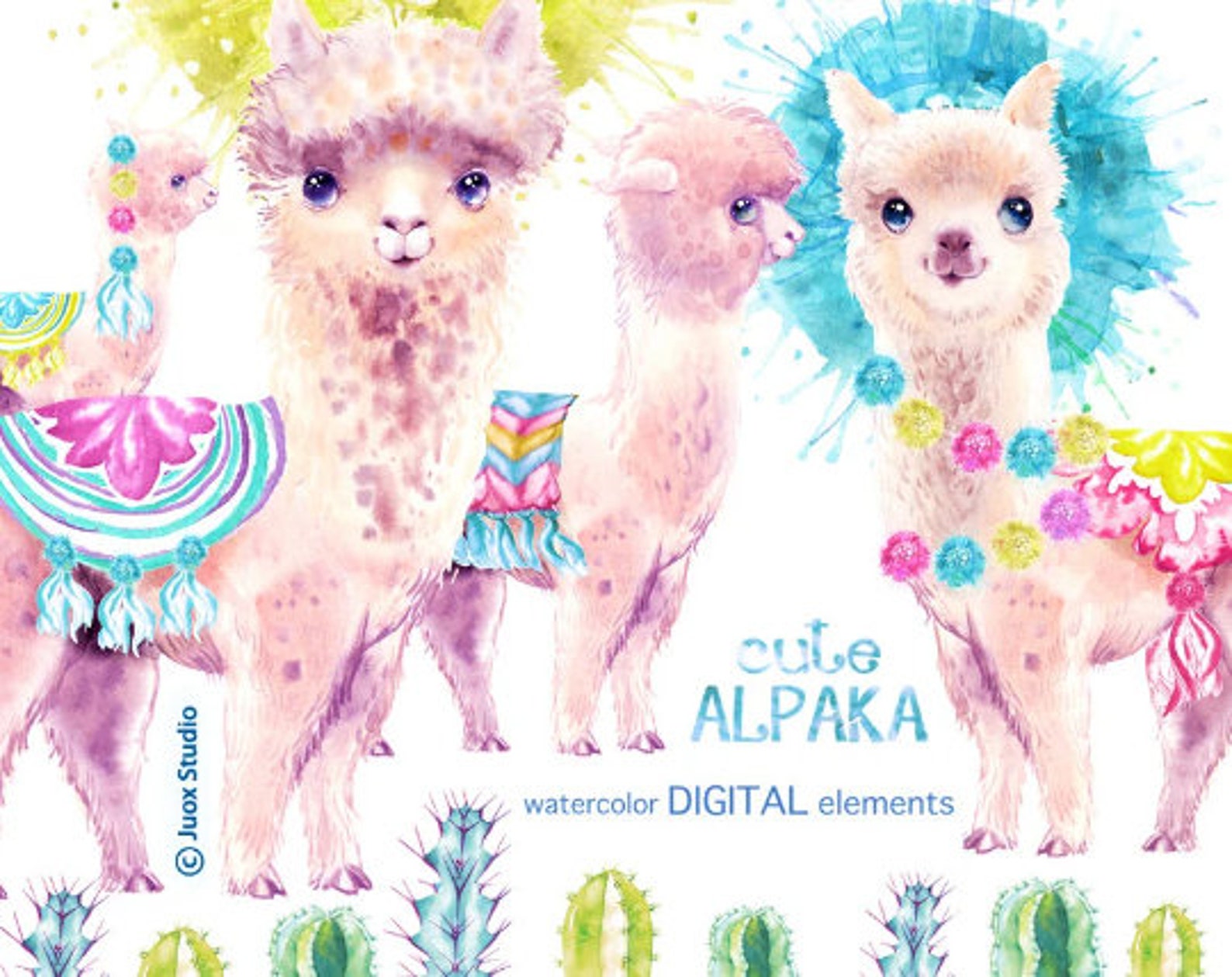 Cute Alpaca Clipart Watercolor Alpaca Cactus Holiday | Etsy