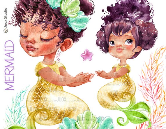 Maroon Hair Mermaids Clipart Fairytale Princess Watercolor - Etsy