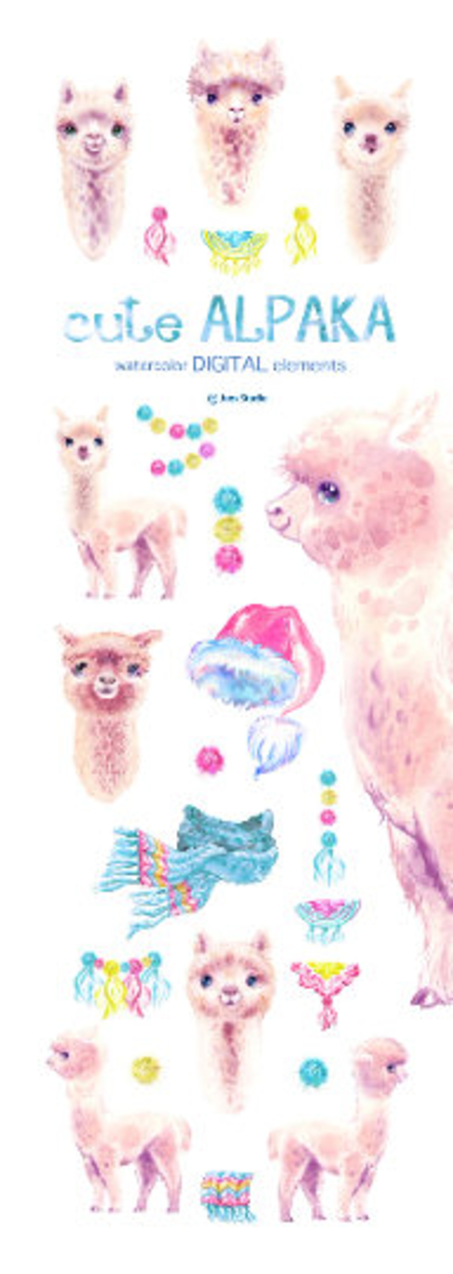 Cute Alpaca Clipart Watercolor Alpaca Cactus Holiday - Etsy