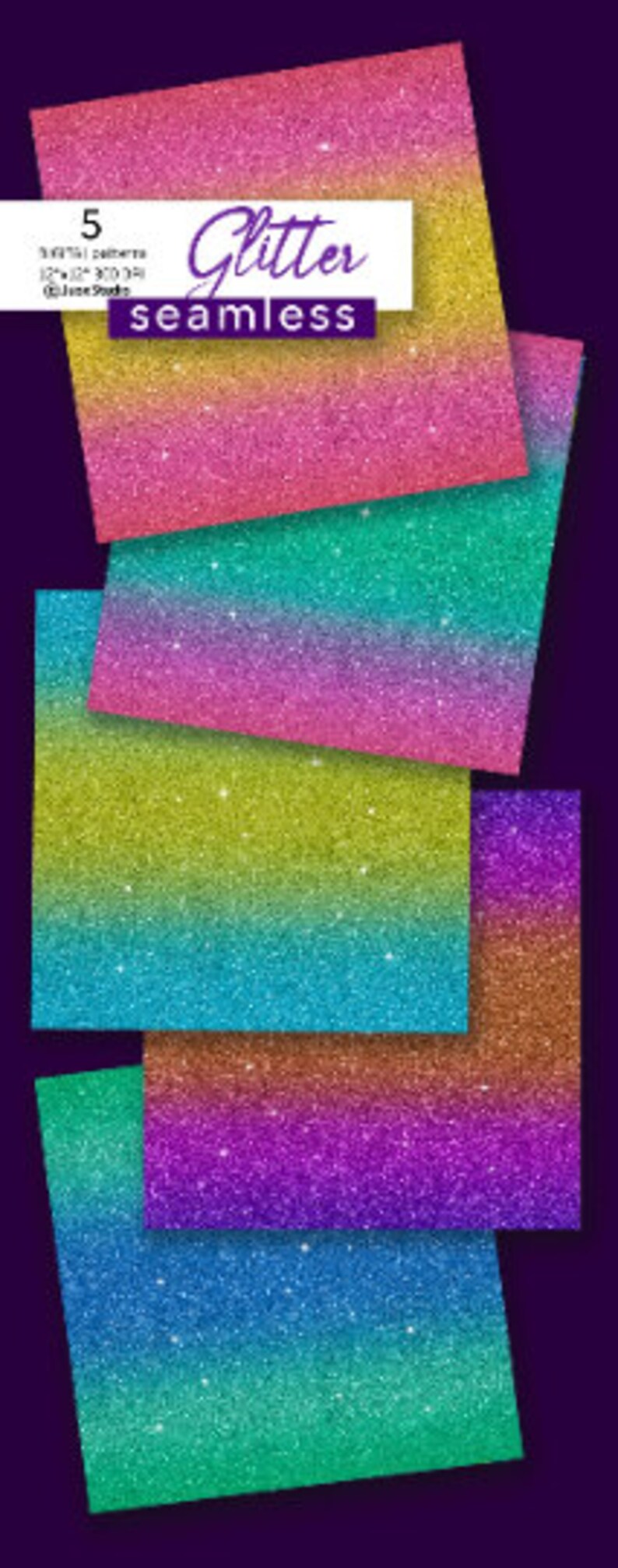 5 SEAMLESS Glitter Sparkling Backgrounds Paper Pack, Hologram Foil ...