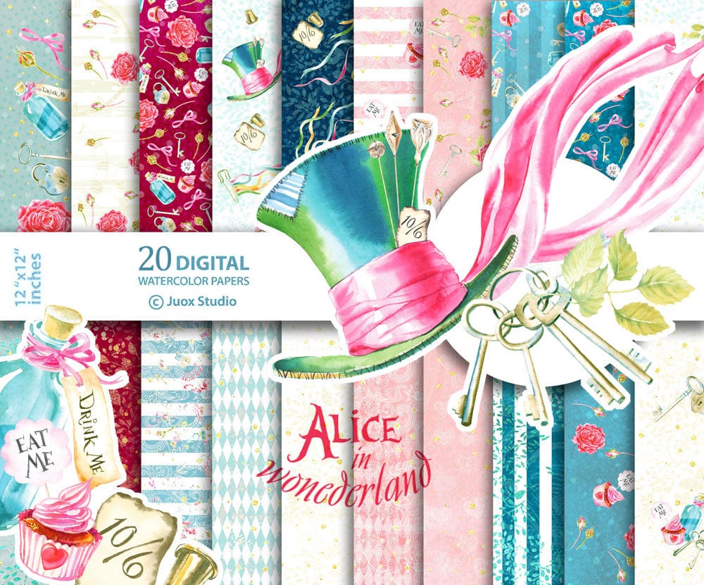 Alice Paper Pack Only JPG, Alice Digital Paper, Watercolor Paper ...