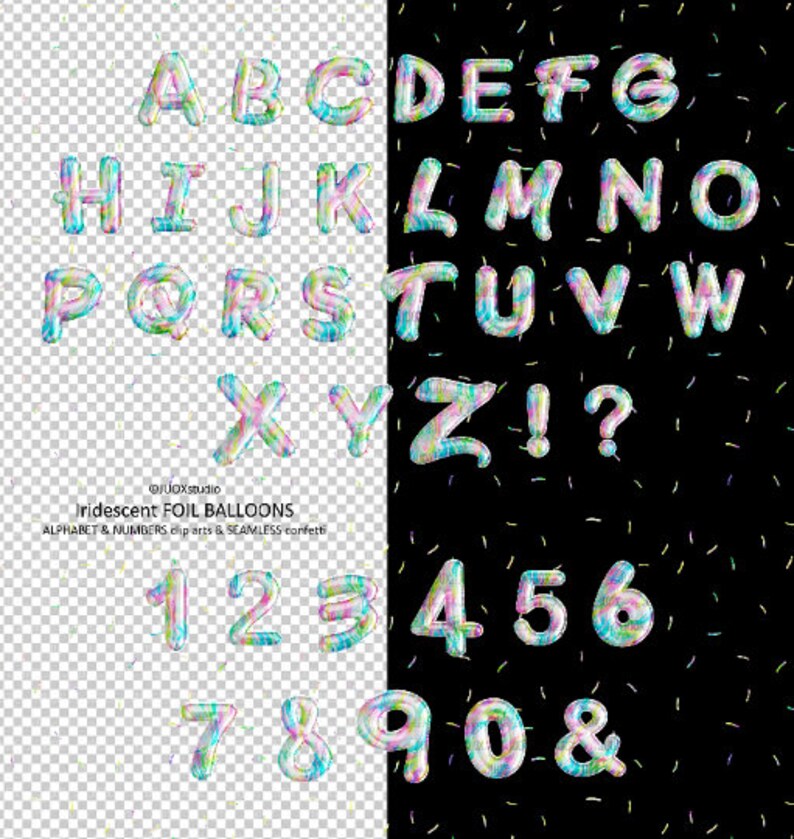 Iridescent Foil Balloons Clipart Letters Numbers Alphabet - Etsy