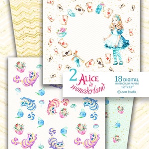 Alice 2 Paper Pack, Alice Digital Paper, Watercolor, Pink Blue Red ...