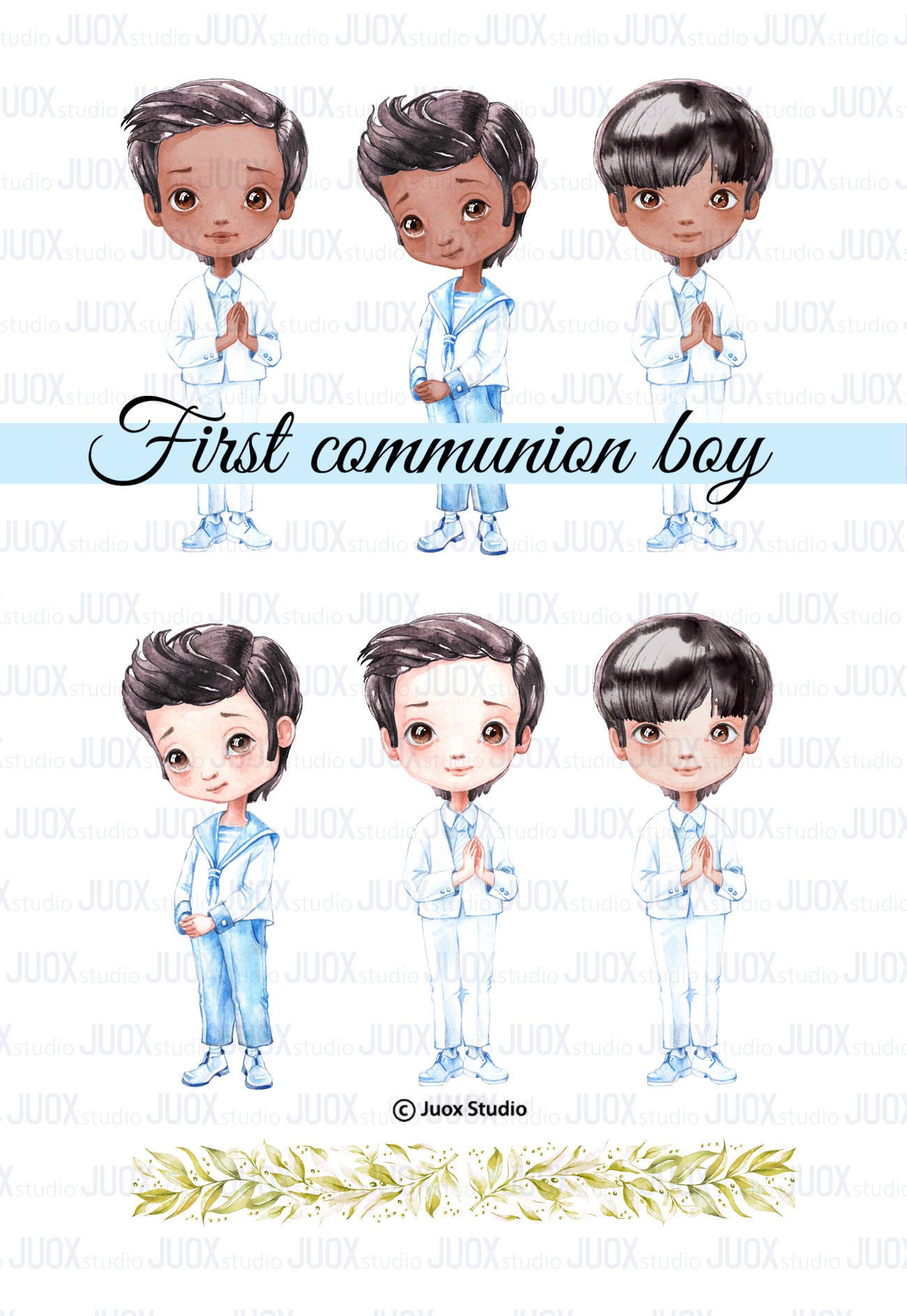 First Communion Boy, Watercolor Religious Clipart, Blue, Digital ...