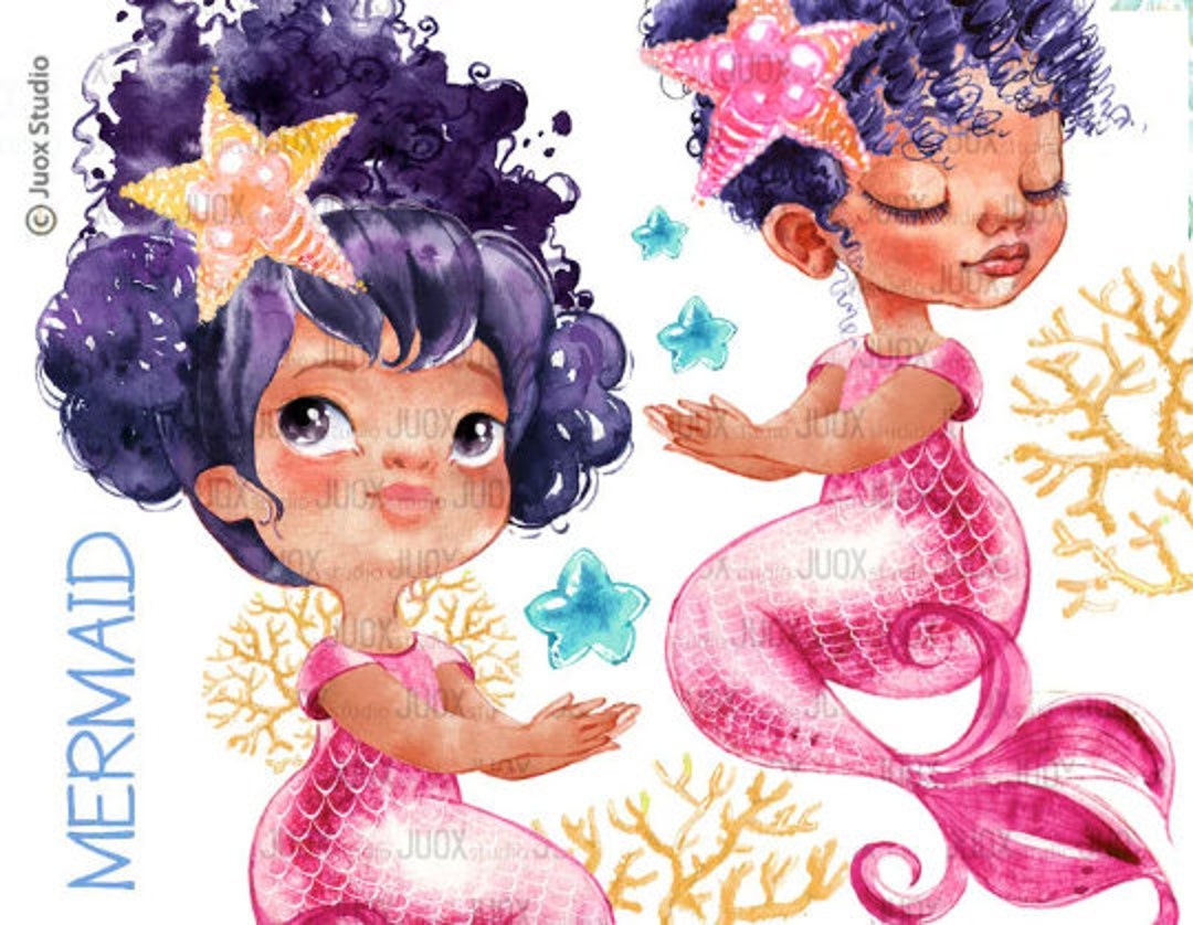 Violet Hair Mermaids Clipart, Fairytale Princess, Watercolor Clipart ...