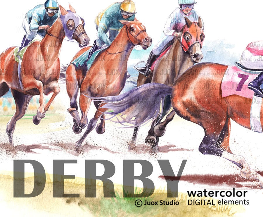 Derby Watercolor Painting Clipart, Stickers, Digital Elements, Horse ...