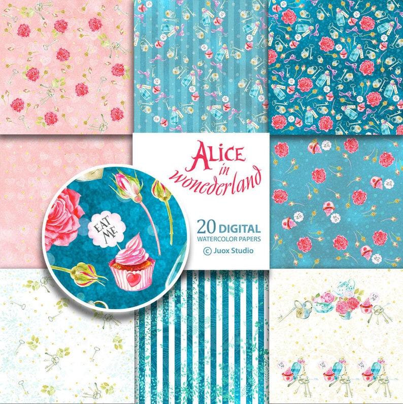 Alice Paper Pack Only JPG, Alice Digital Paper, Watercolor Paper ...