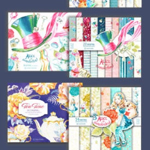 Alice 2 Paper Pack, Alice Digital Paper, Watercolor, Pink Blue Red ...