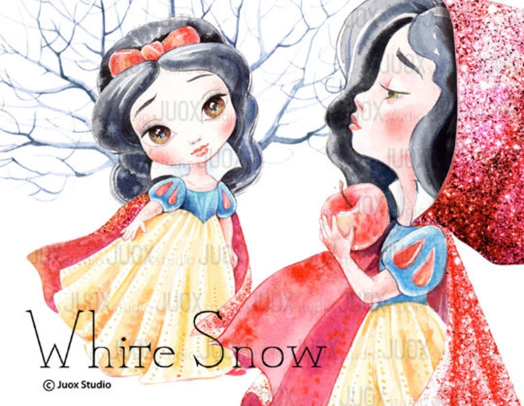 WHITE SNOW Clipart, Fairy Tale Princess, Watercolor Clipart, Digital ...