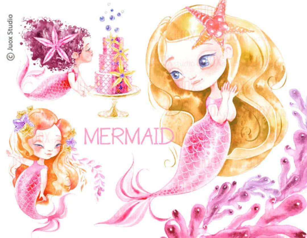Mermaids Clipart, Fairytale Princess, Watercolor Clipart, Digital ...
