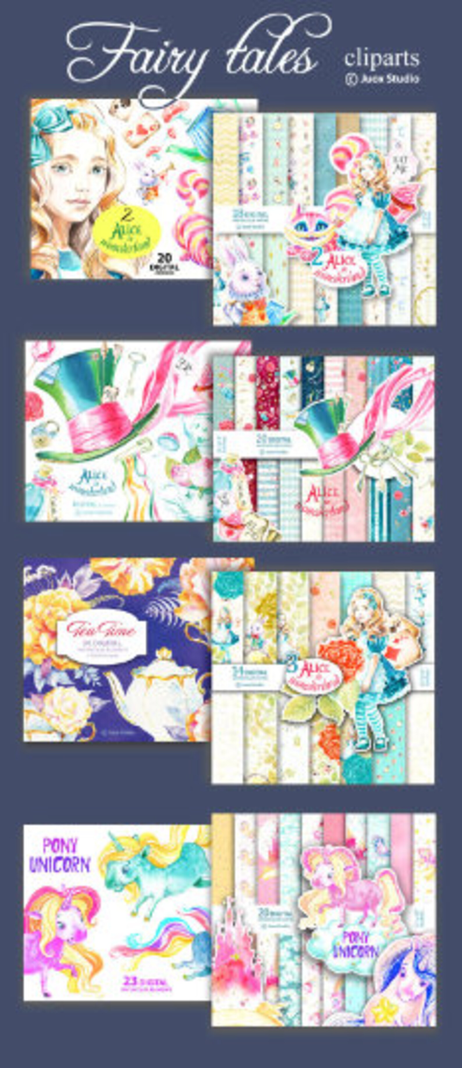 Alice Paper Pack Only JPG, Alice Digital Paper, Watercolor Paper ...