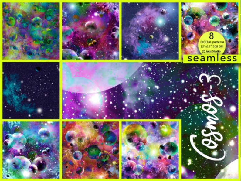 8 Seamless Cosmos Backgrounds Paper Pack, Galaxies Textures, Digital ...