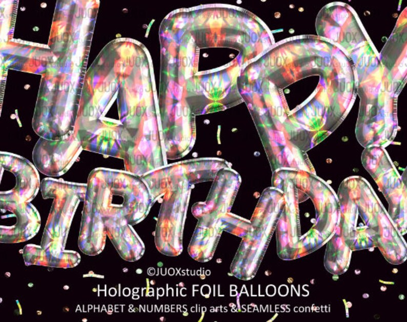 Holographic Foil Balloons Clipart Letters, Numbers, Alphabet, Seamless ...