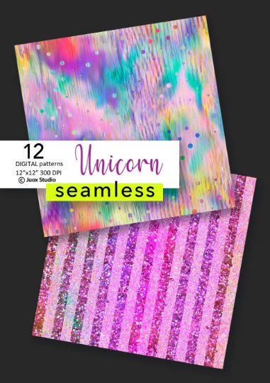 12 SEAMLESS Only JPG Unicorn Sparkling Backgrounds Paper Pack, Textures ...