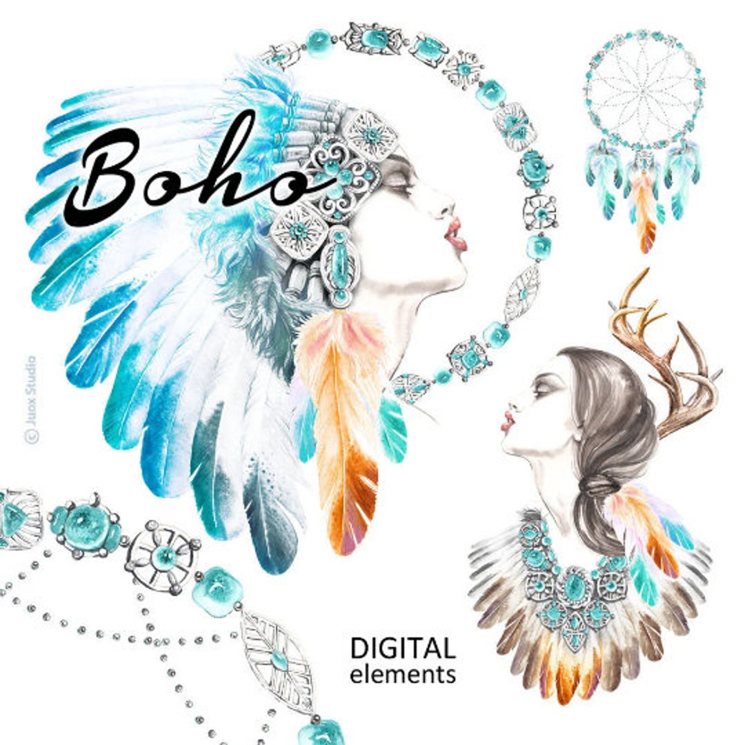 Boho Clipart, Fashion Girl, Watercolor Pretty Girls, Illustration ...