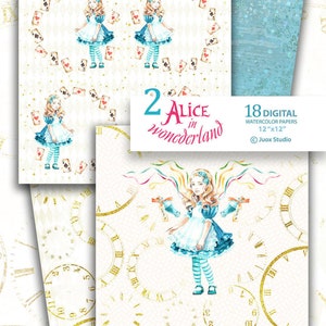 Alice 2 Paper Pack, Alice Digital Paper, Watercolor, Pink Blue Red ...