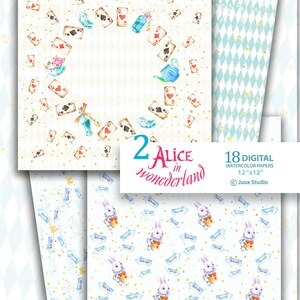 Alice 2 Paper Pack, Alice Digital Paper, Watercolor, Pink Blue Red ...