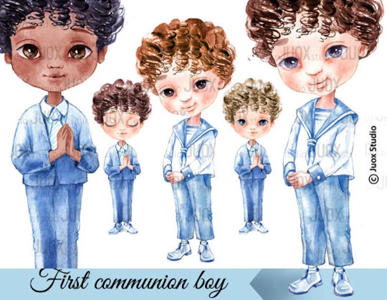 First Communion Boy, Watercolor Religious Clipart, Blue, Digital ...
