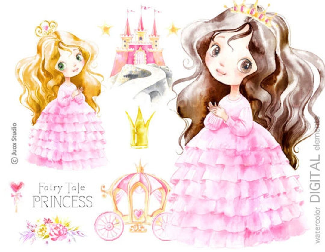 Fairy Tale Princess Watercolor Clipart Pink Carriage - Etsy