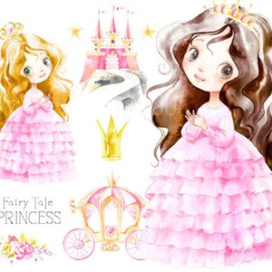 Fairy Tale Princess Watercolor Clipart Pink Carriage - Etsy